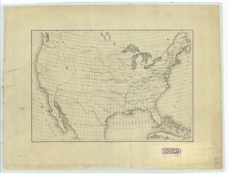 Custom Map of the United States 1866 - Etsy