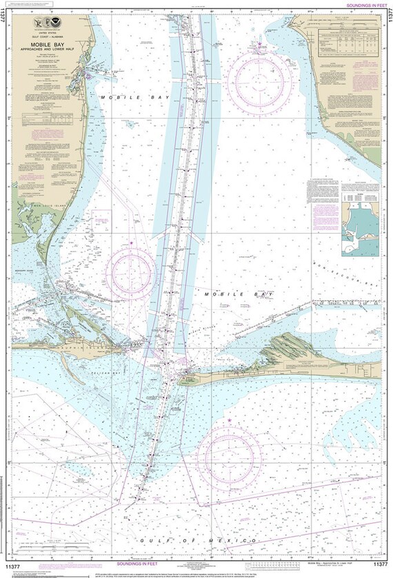 Custom Chart of Mobile Bay Approaches and Lower Half 11377 - Etsy