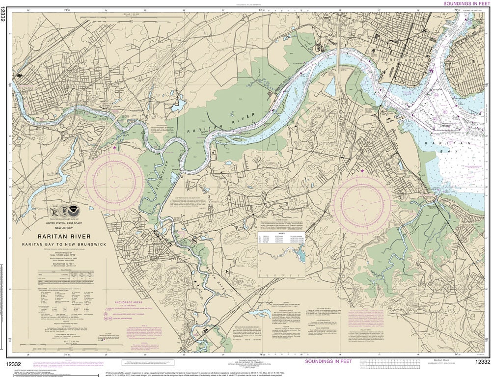 Custom Chart of Raritan River Raritan Bay to New Brunswick 12332 - Etsy