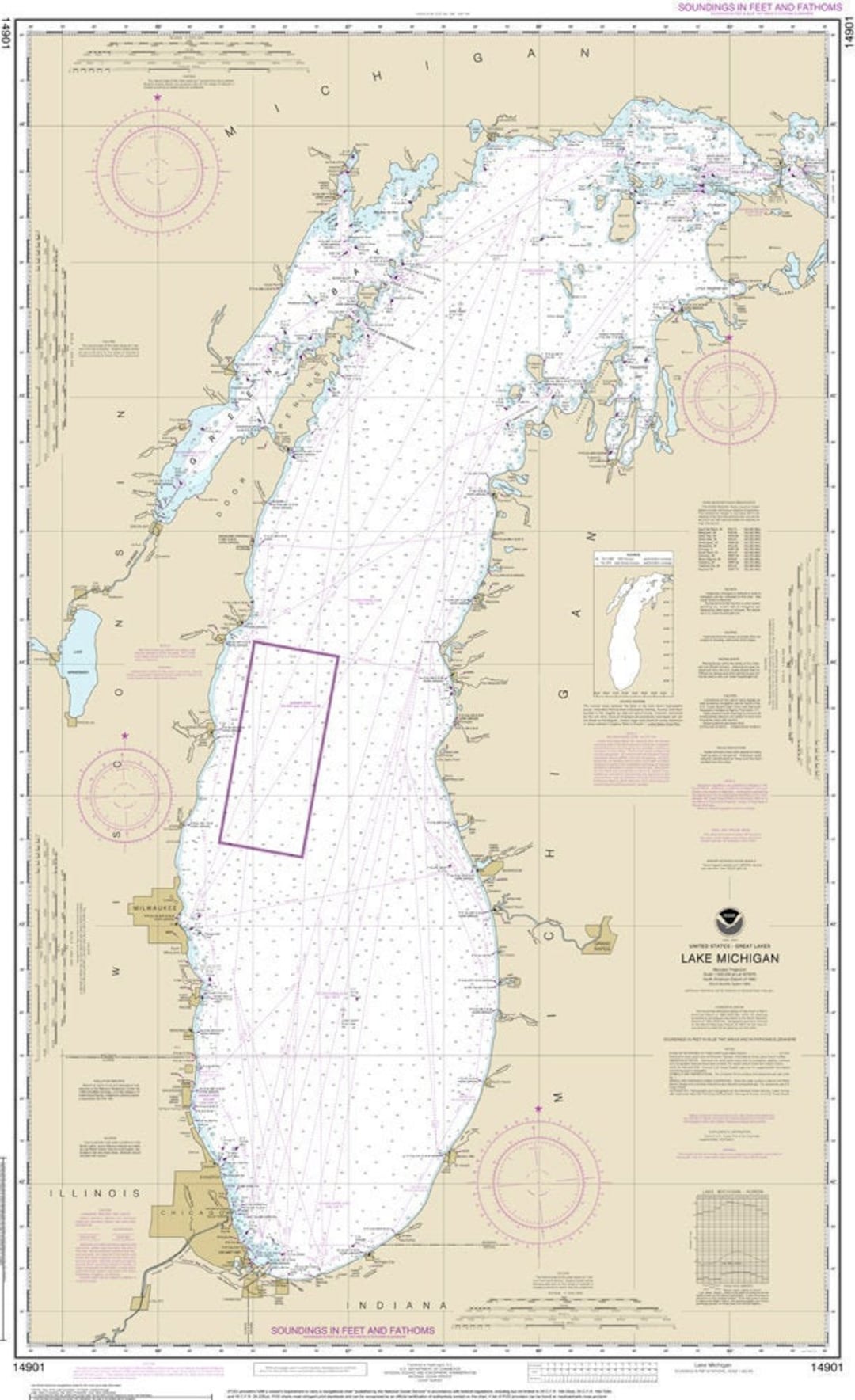 Custom Chart of Lake Michigan mercator Projection 14901 - Etsy