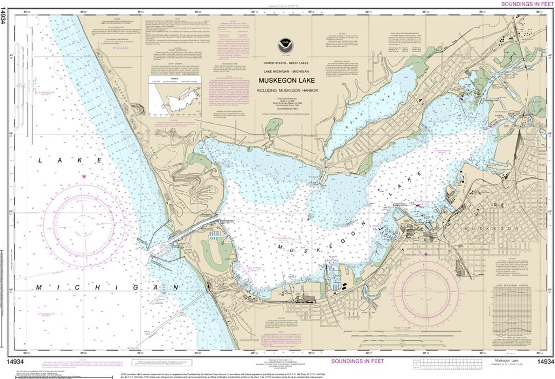 Custom Chart of Muskegon Lake and Muskegon Harbor 14934 - Etsy