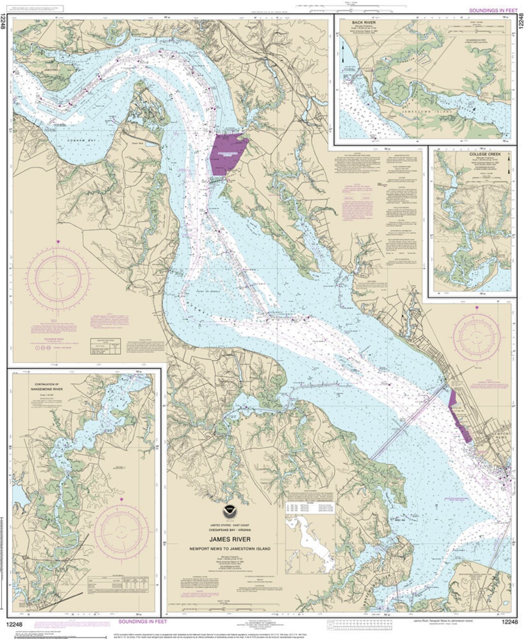 Custom Chart of James River Newport News to Jamestown Island Back River ...