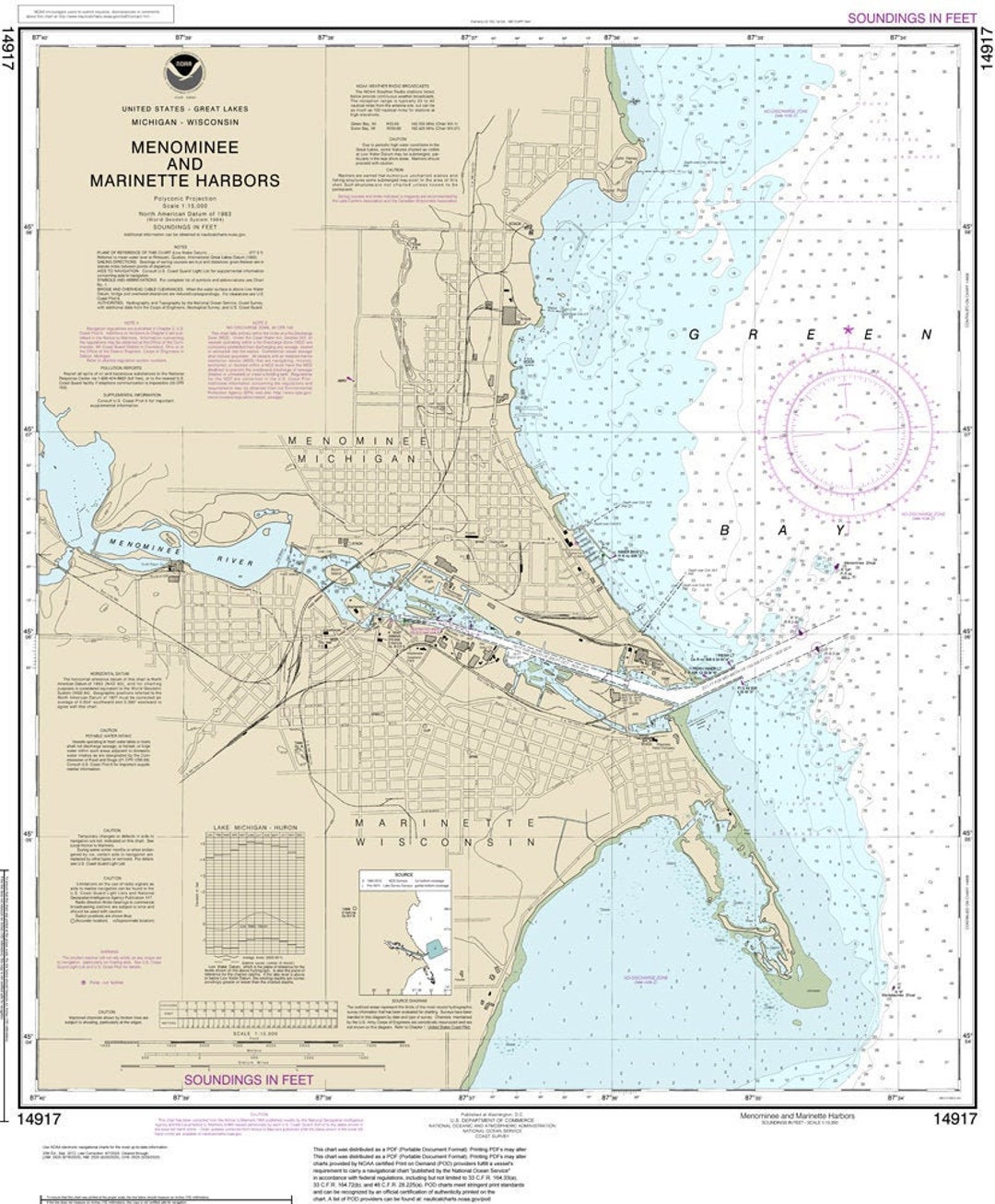 Custom Chart of Menominee and Marinette Harbors 14917 - Etsy