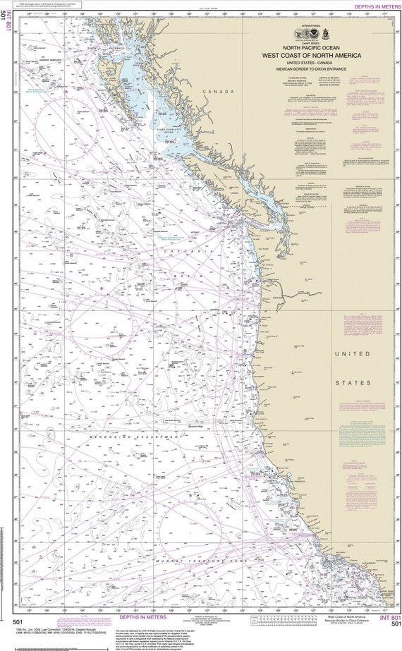 Custom Chart of North Pacific Ocean West Coast of North | Etsy