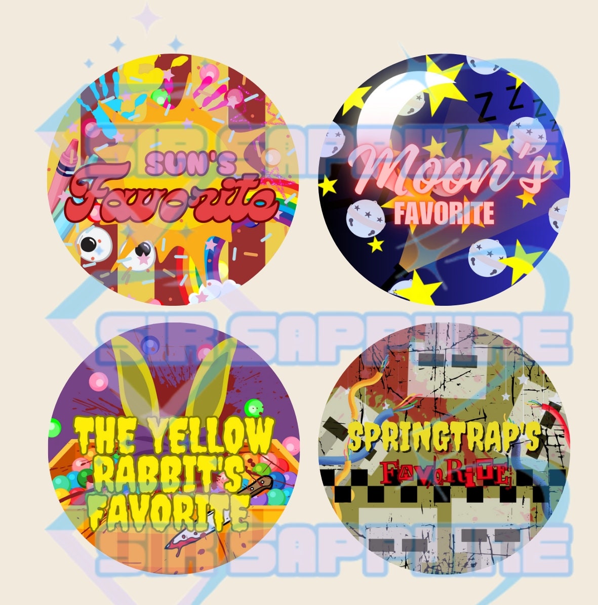 Five Nights at Freddy's Themed Safety Pin Buttons Fnaf Buttons 58mm ...