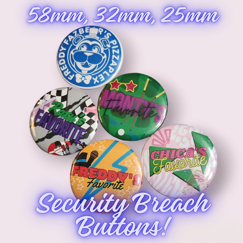 Five Nights at Freddy's Security Breach Safety Pin Buttons Fnaf Buttons ...