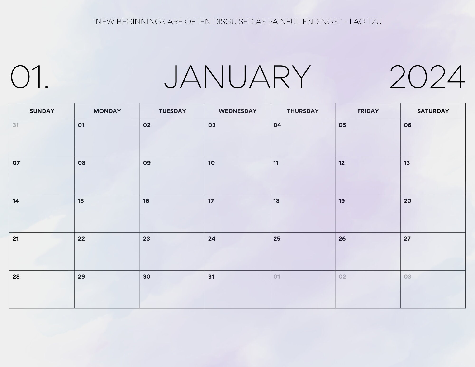 2024 Printable Watercolor Calendar Monthly Quote Aesthetic Minimalist ...