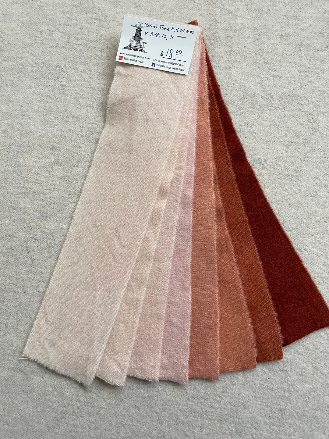 Skin Tone #3, 8 Piece Swatch, Hand Dyed, Felted Wool Fabric for Rug ...