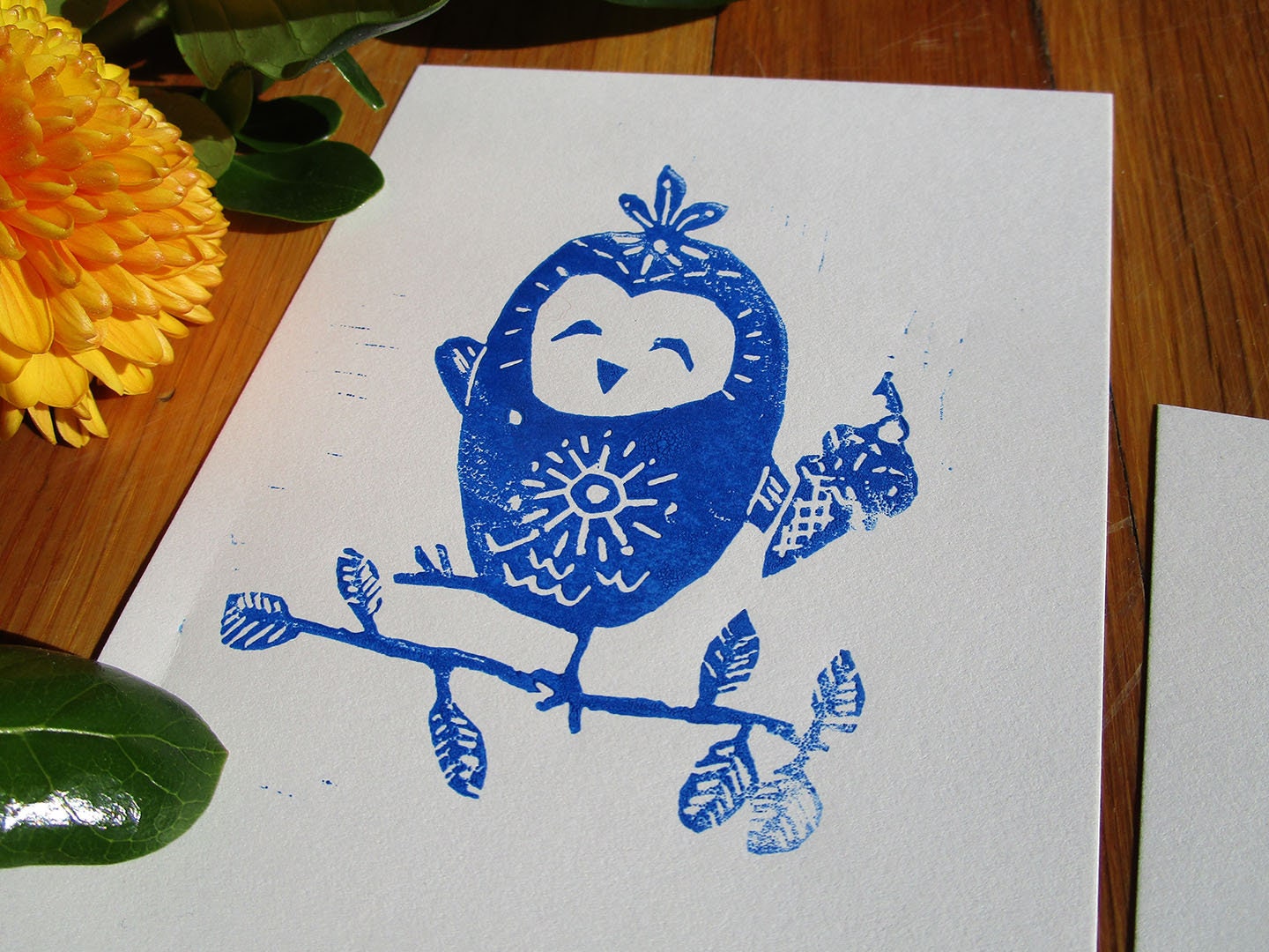 Owl With Ice Cream Original Linocut - Etsy