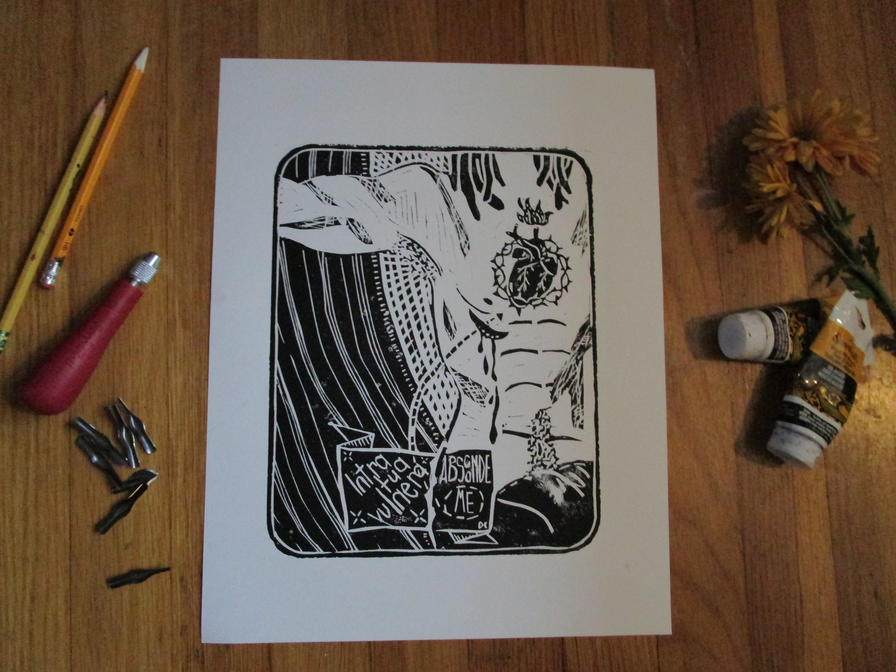 Original Linocut - "absconde Me" - Etsy