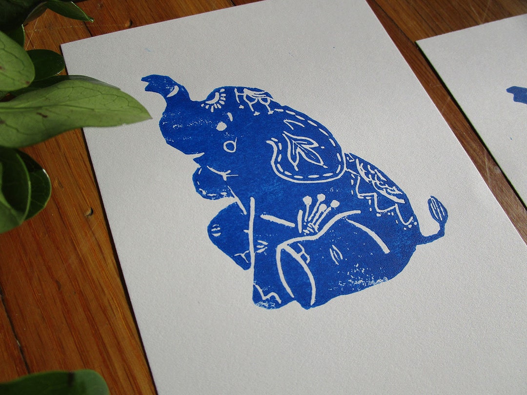 Baby Elephant Original Linocut - Etsy
