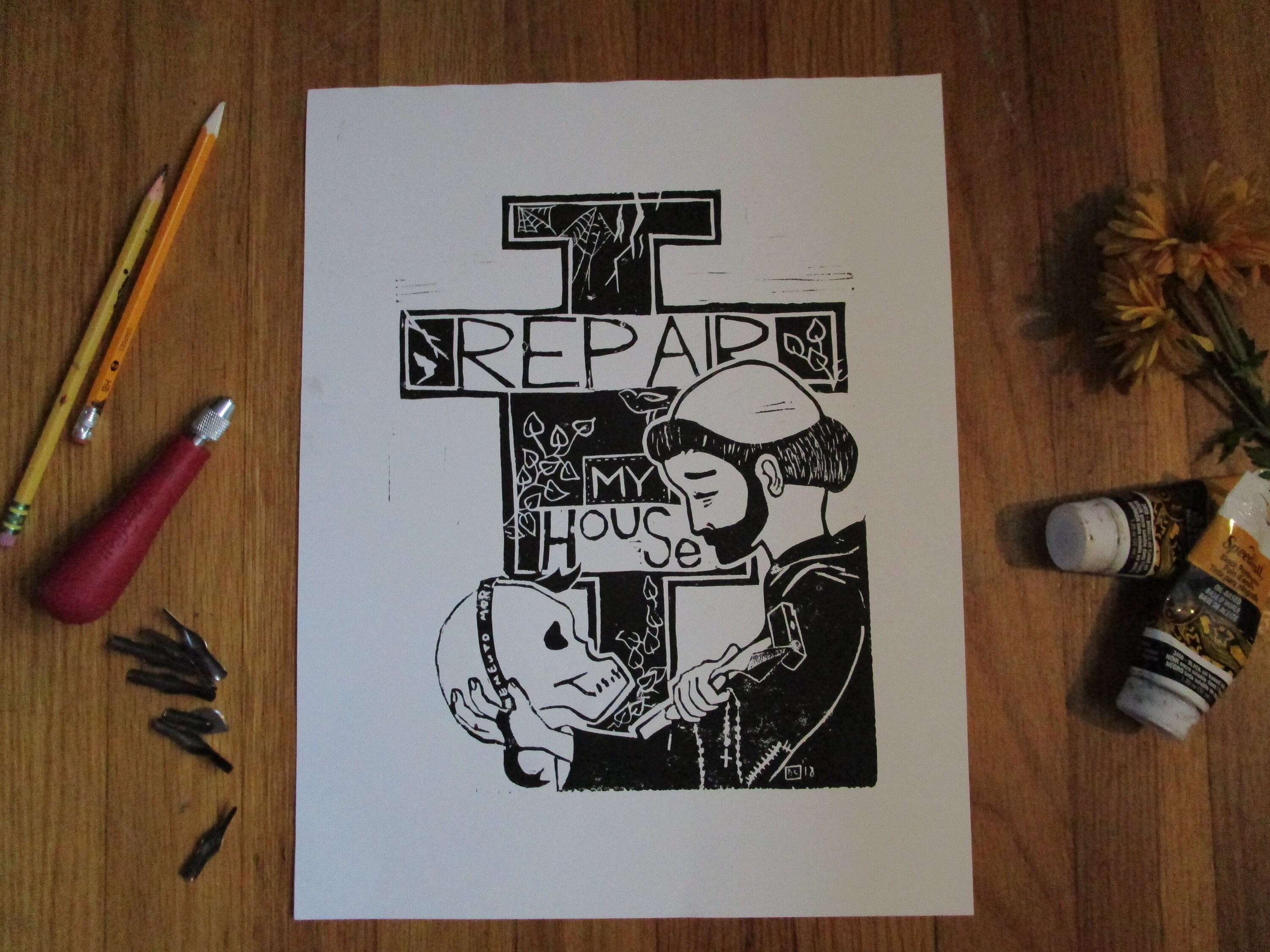 Linocut St Francis of Assisi "repair My House." - Etsy