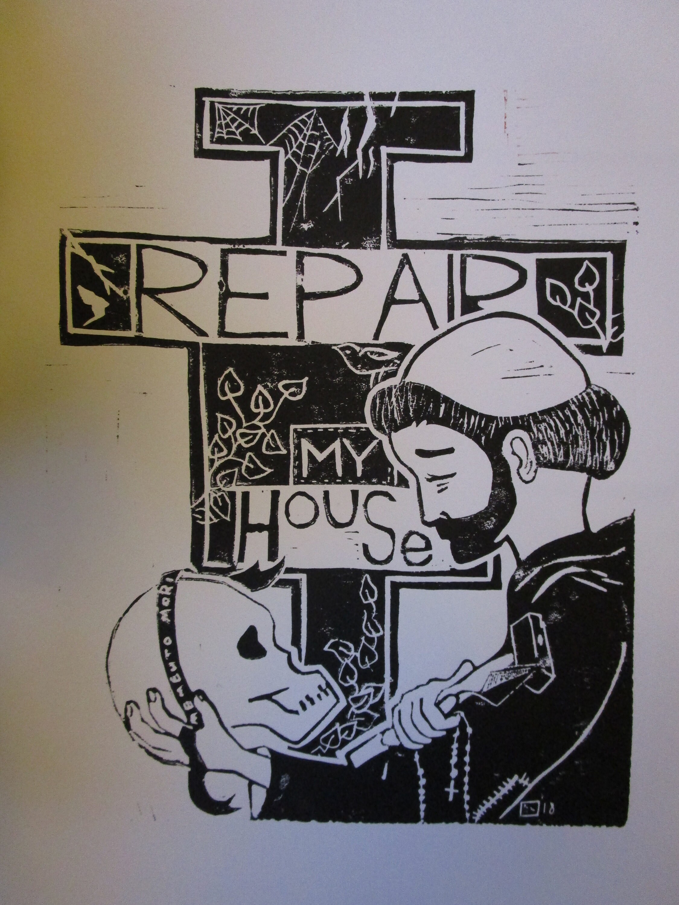 Linocut St Francis of Assisi repair My House. - Etsy