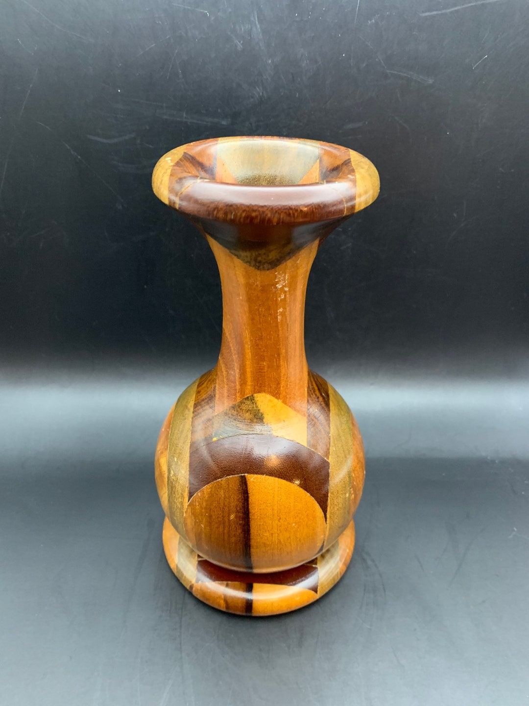 Mid Century Hand Turned Wood Block Vase - Etsy