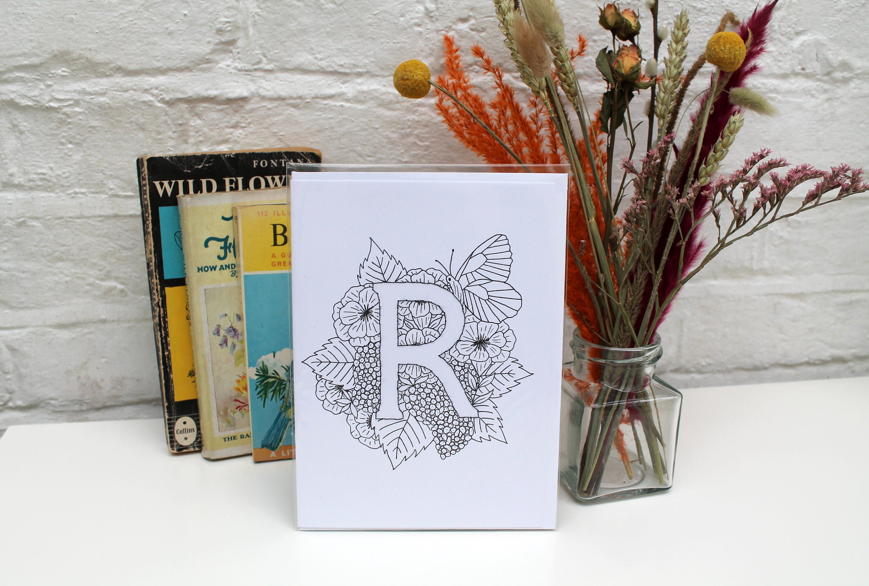 Letter R Botanical Initial Greeting Card or Drawing | Etsy
