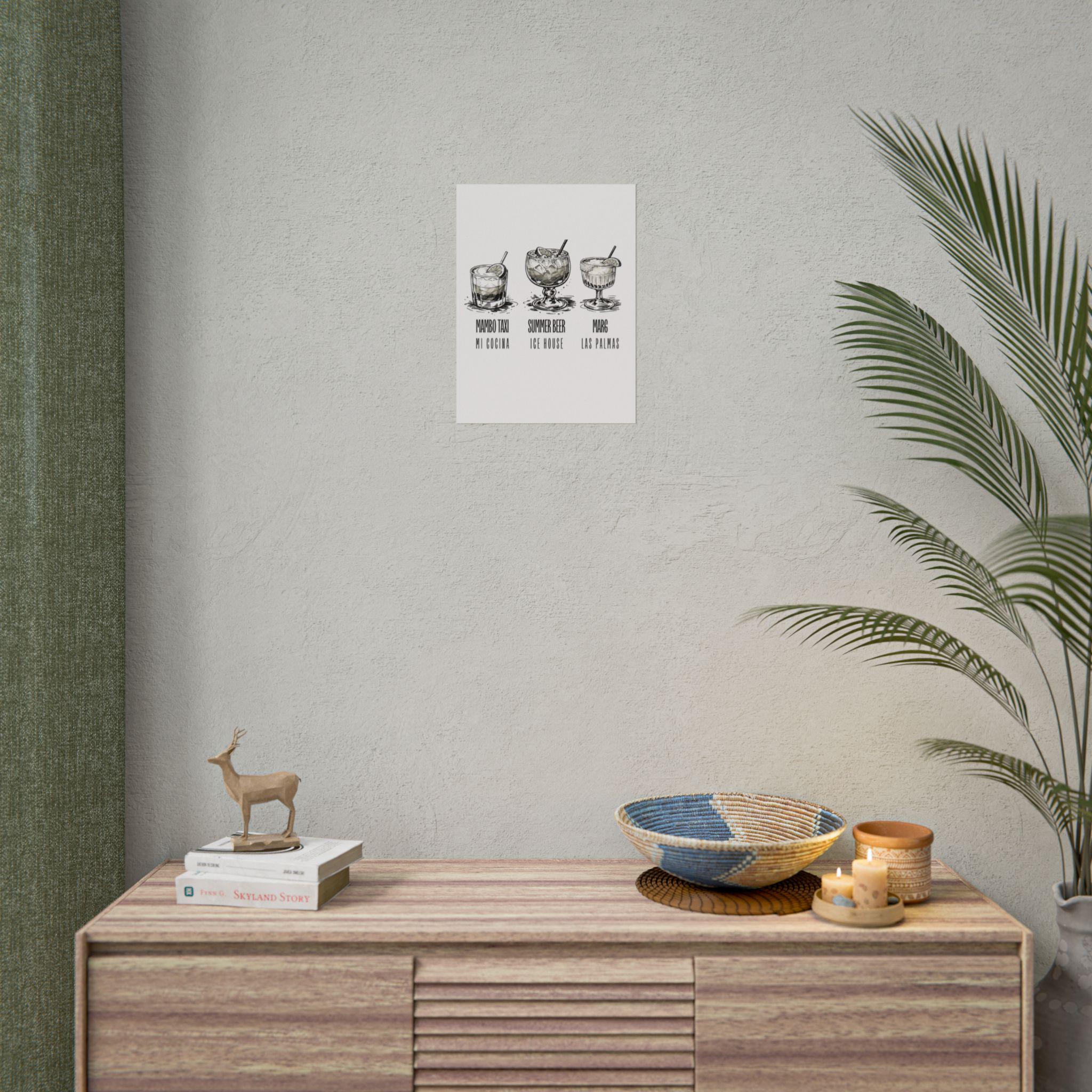 Dallas Iconic Drinks Poster | Margarita, Summer Beer, Mambo Taxi Art ...