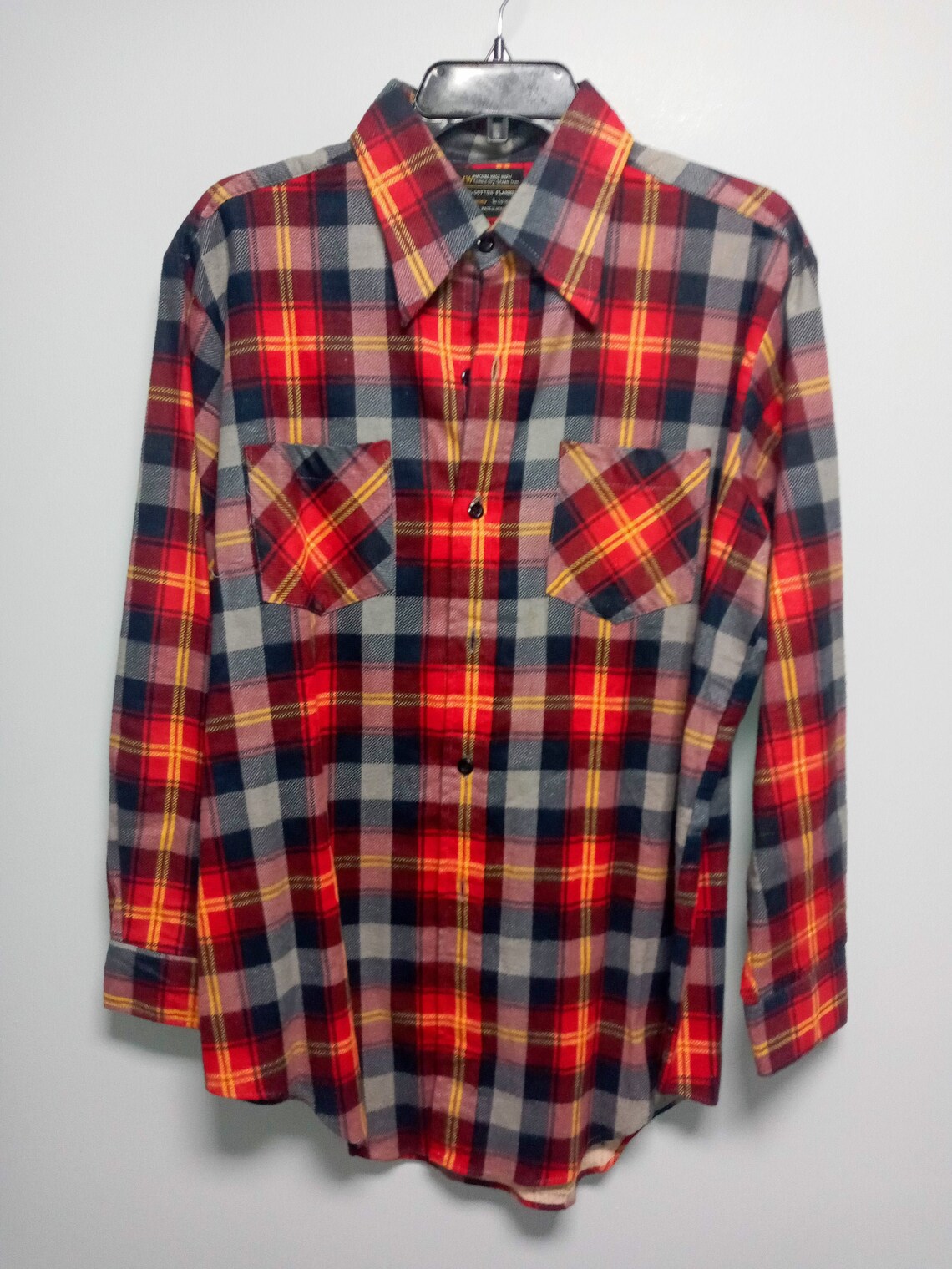 Vintage 80's Mens Flannel Long Sleeve Shirt by JC PENNEY | Etsy