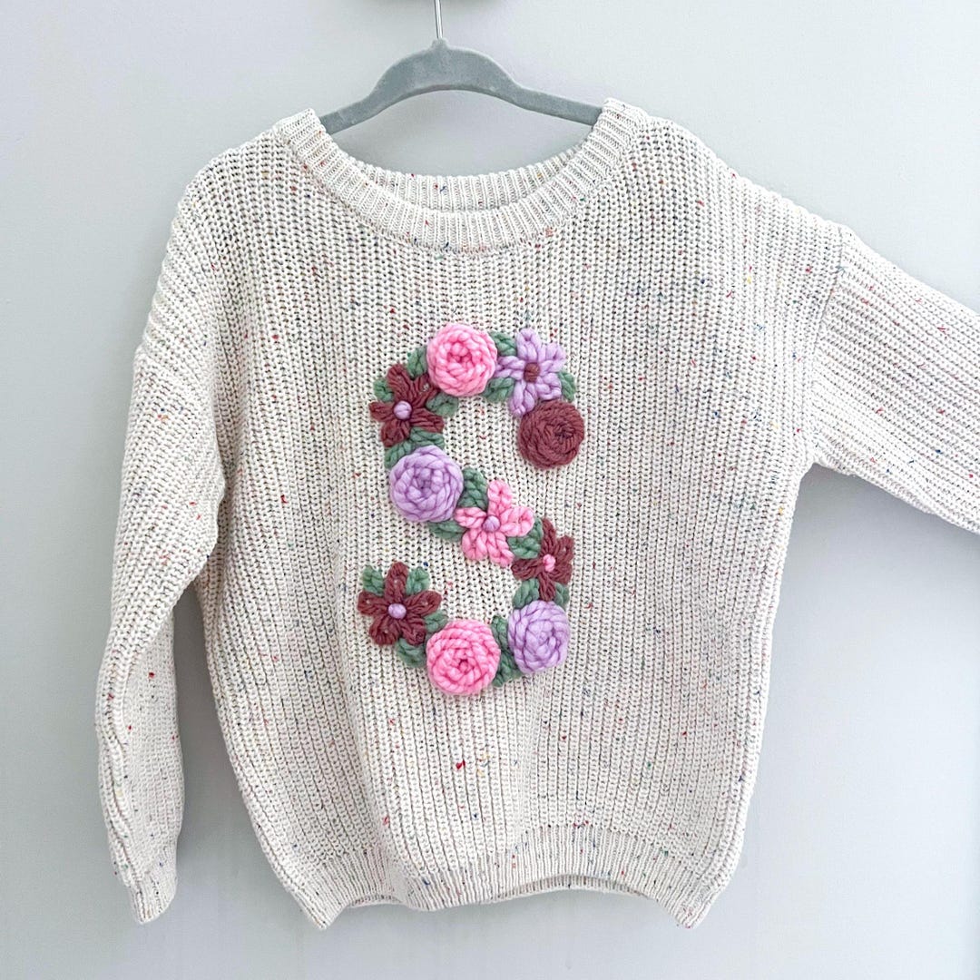 Flower Initial Sweater|personalized Hand Embroidered Initial Sweater ...
