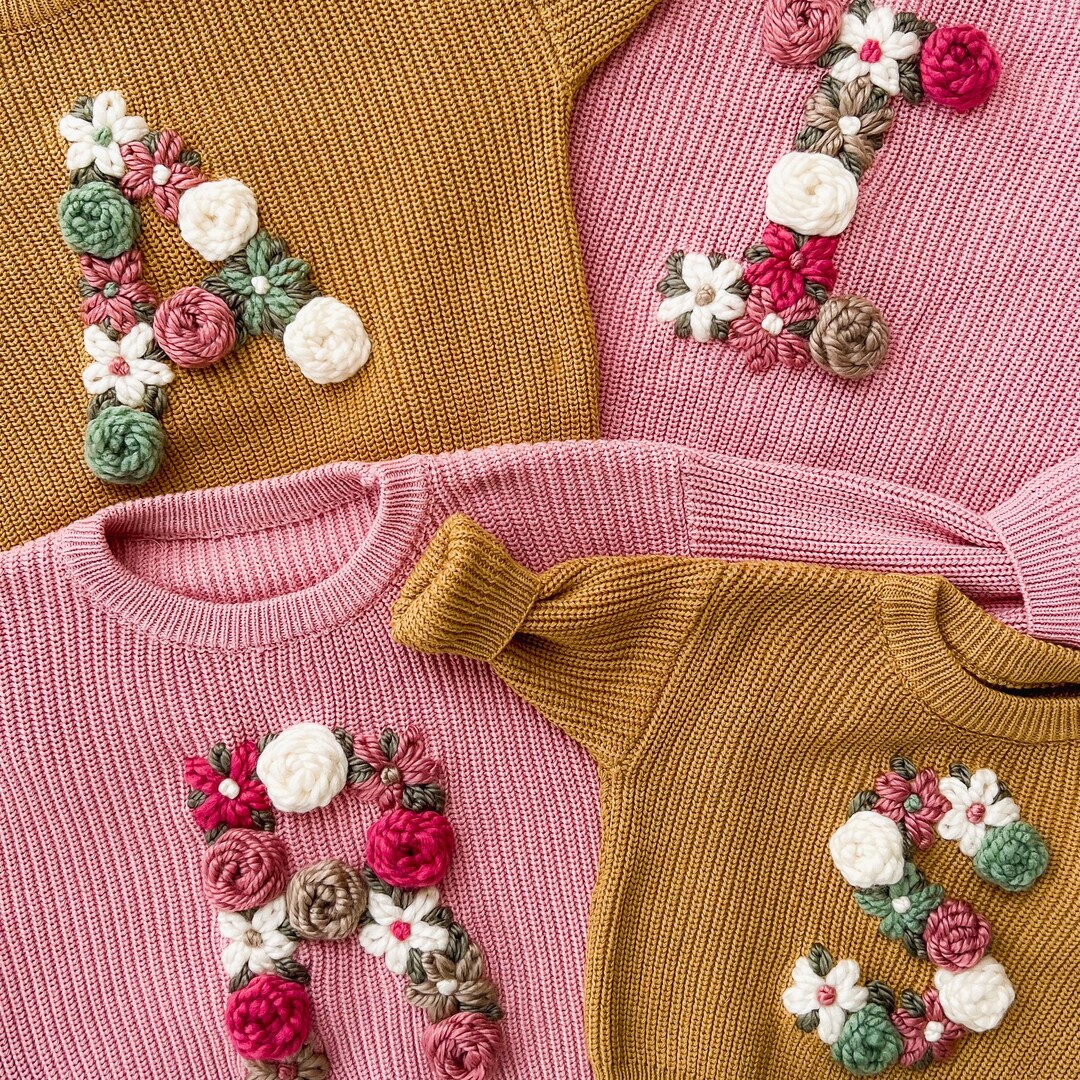 Flower Initial Sweaterpersonalized Hand Embroidered Initial ...
