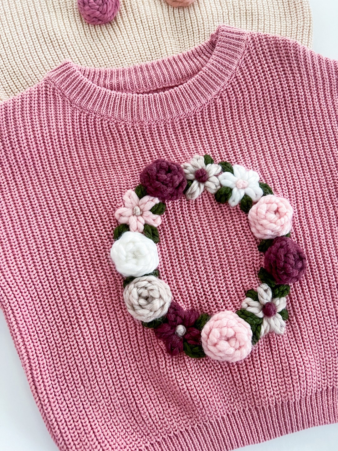 Flower Initial Sweaterpersonalized Hand Embroidered Initial - Etsy