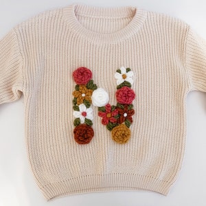 Flower Initial Sweaterpersonalized Hand Embroidered Initial - Etsy