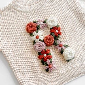 Flower Initial Sweaterpersonalized Hand Embroidered Initial ...