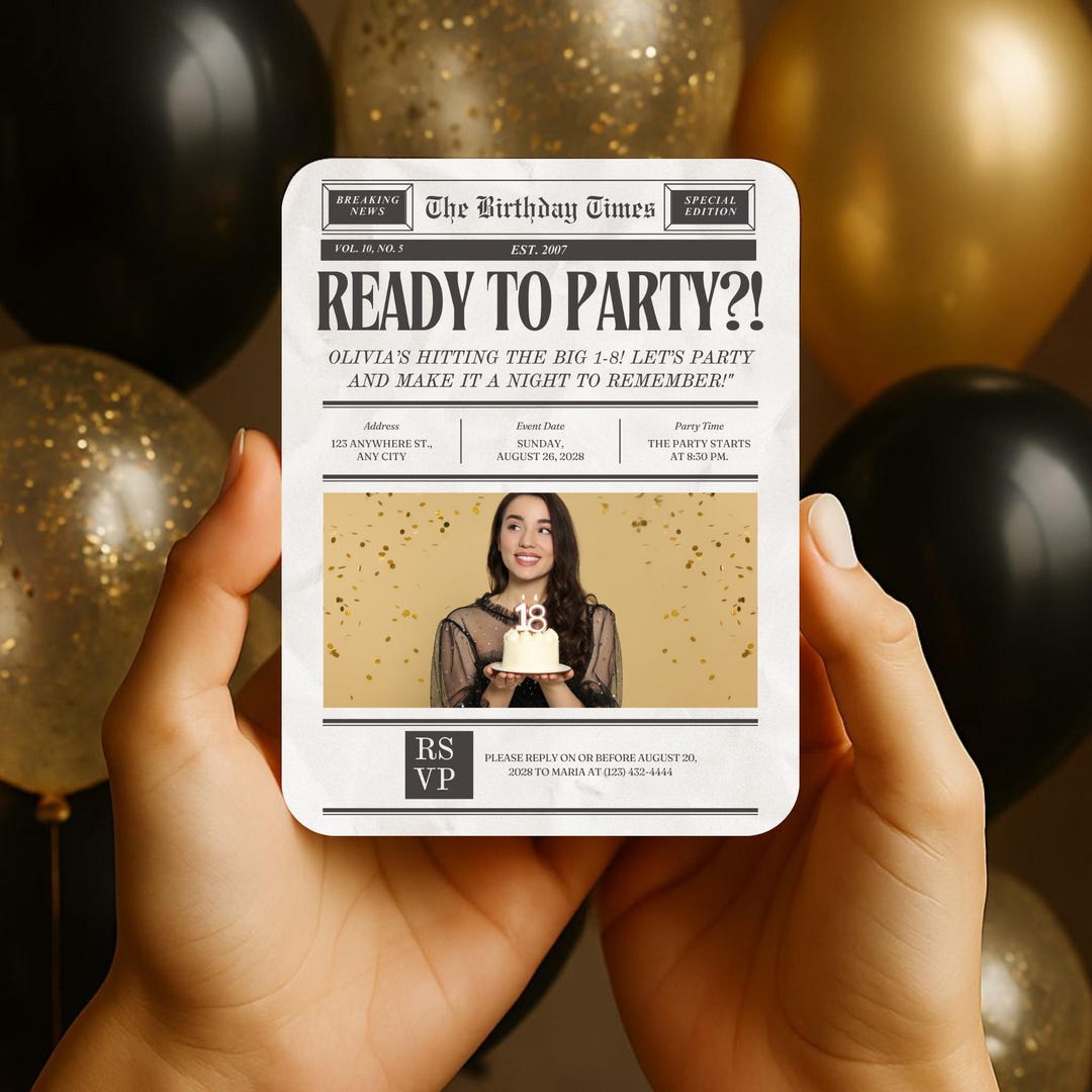 Birthday Invitation- the Birthday Times- Editable Template- Digital - Etsy