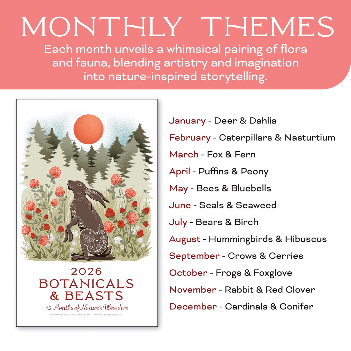 2026 Wall Calendar | Botanicals & Beasts | Artist Illustrated | January ...