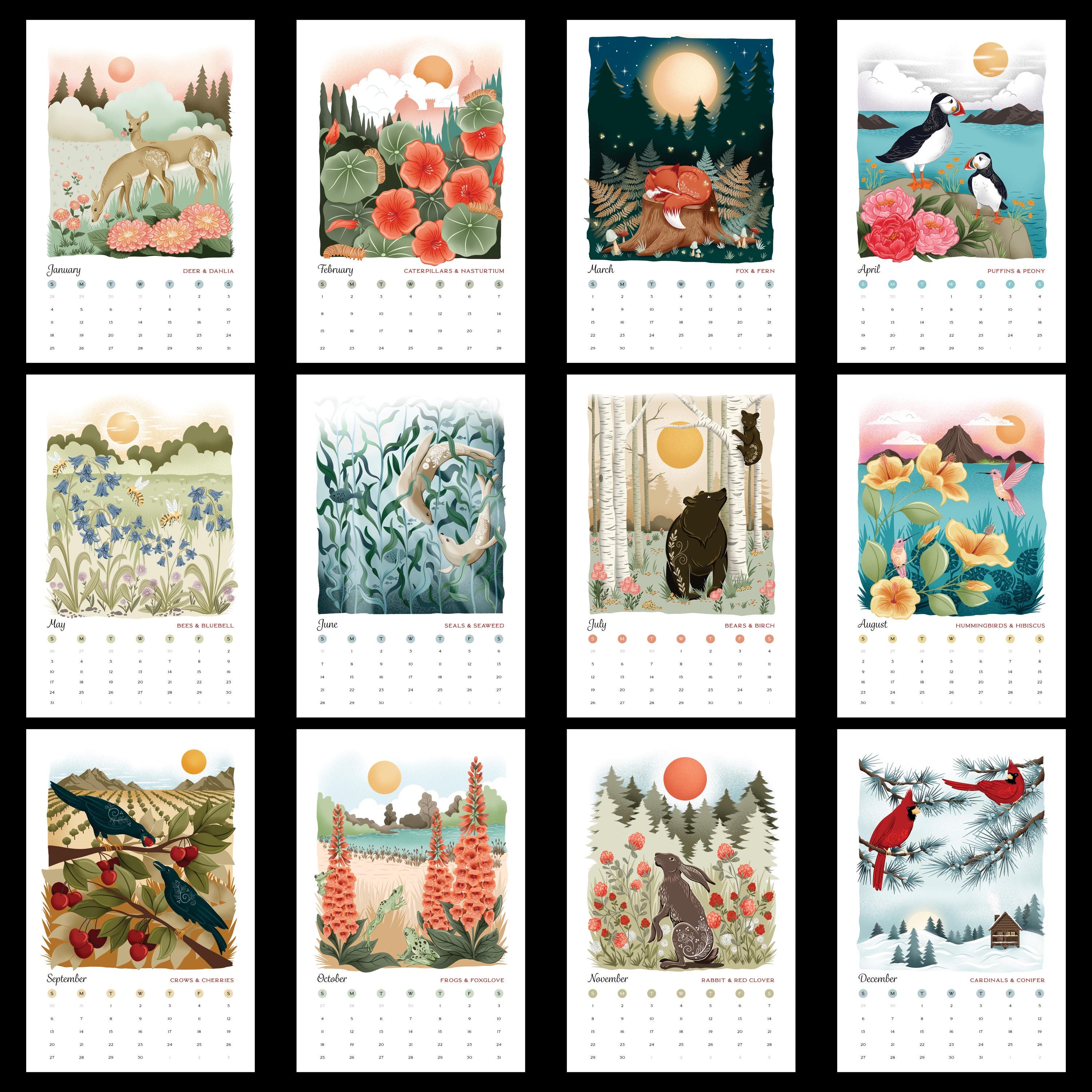 2026 Wall Calendar | Botanicals & Beasts | Artist Illustrated | January ...