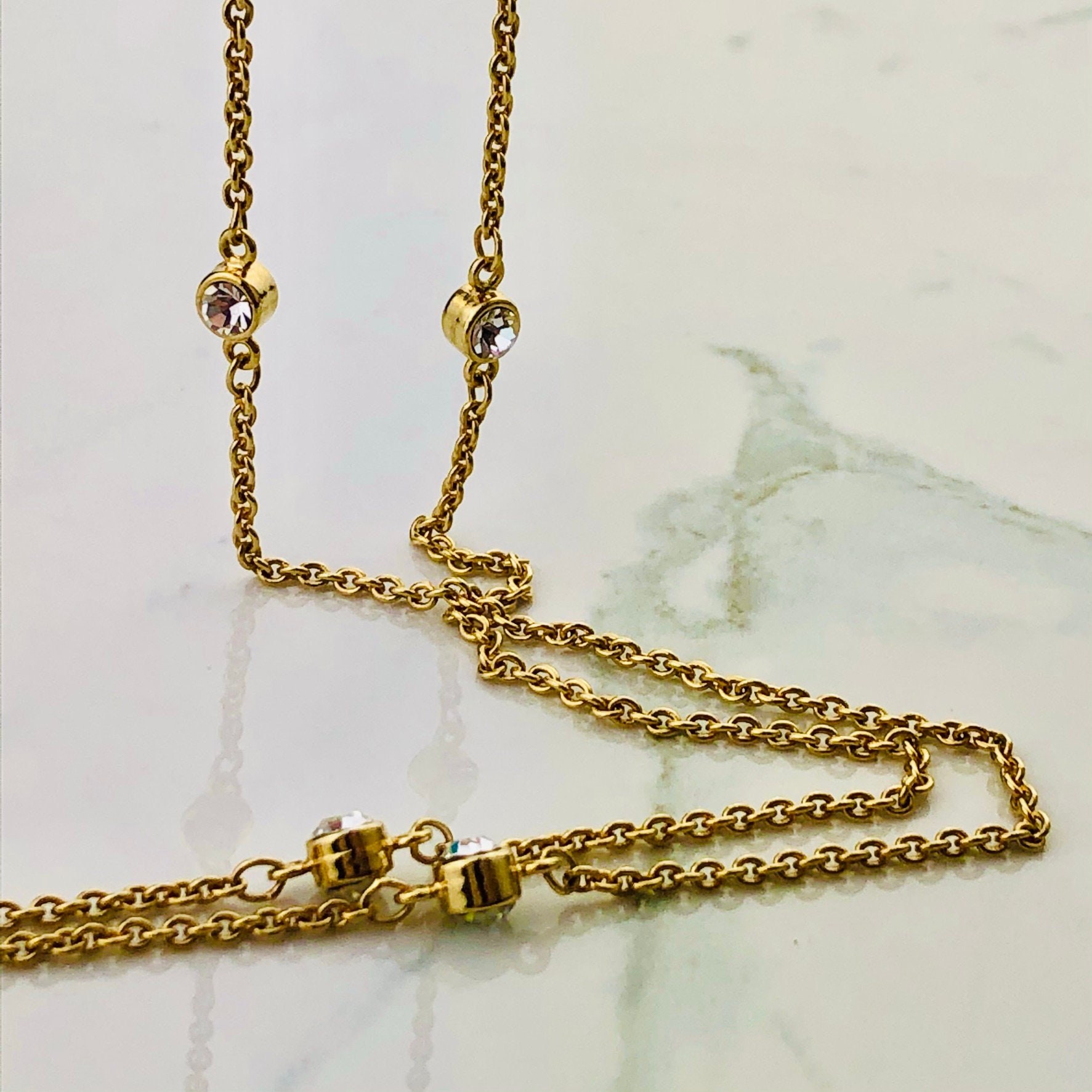 Chameau Et Chameau Givenchy Bijoux Vintage 90s 49” Bezel Set Faceted ...