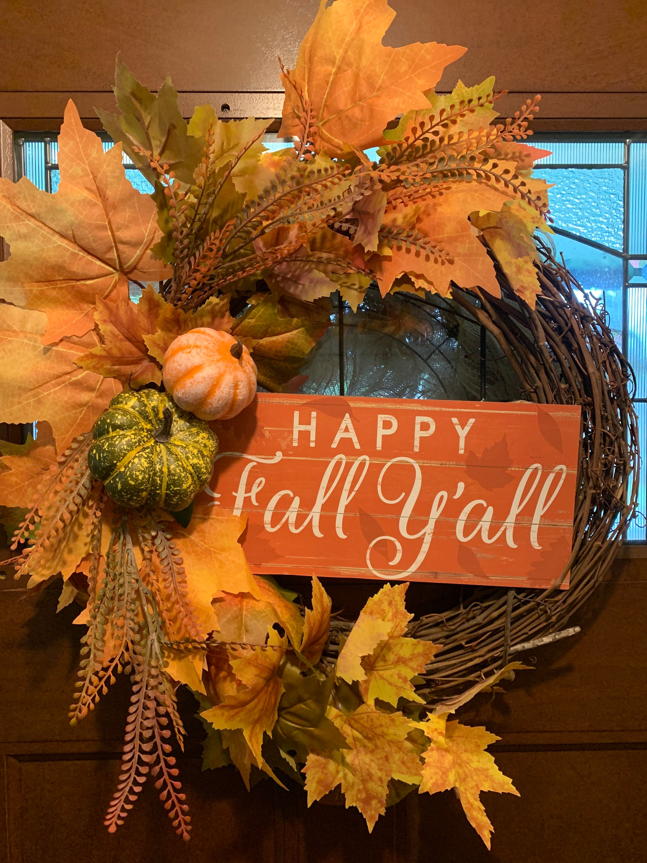 Happy Fall Yall Wreath, Leaf Wreath, Fall Pumpkin Wreath, Fall Colors ...