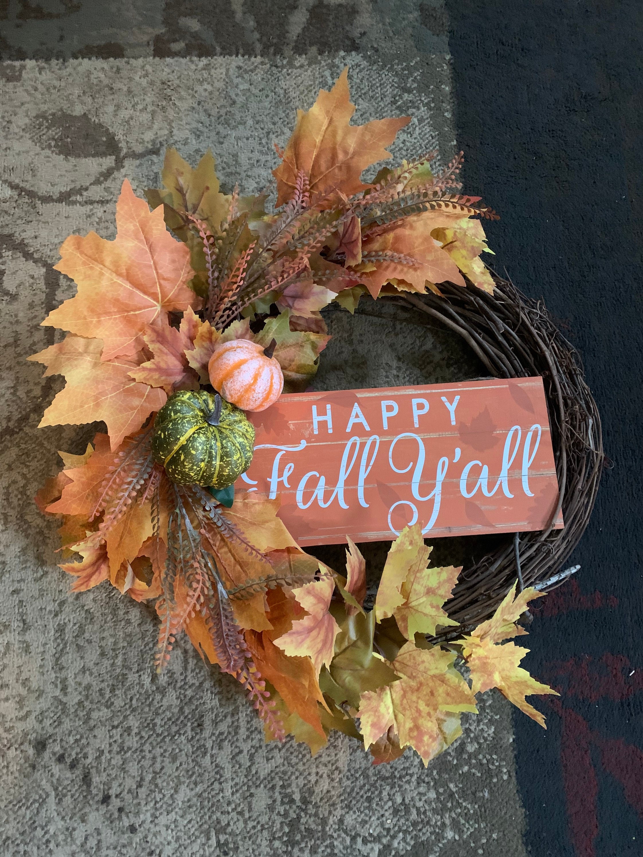 Happy Fall Yall Wreath, Leaf Wreath, Fall Pumpkin Wreath, Fall Colors ...