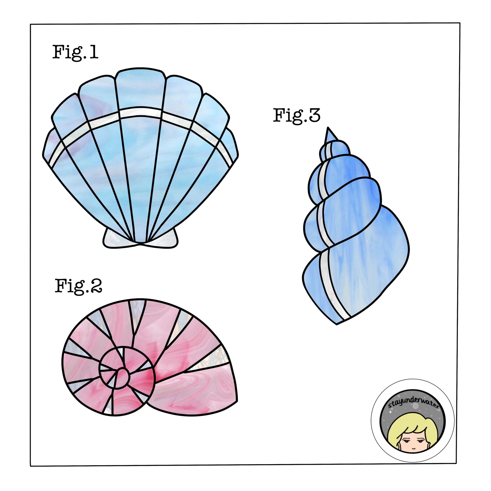 3 pack Seashells Beginner Stained Glass Pattern Tiffany | Etsy