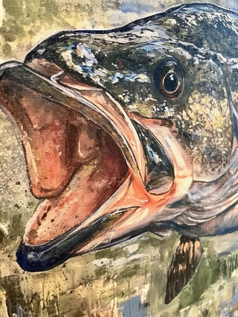 Largemouth Bass Fish Canvas Art Print, Gifts for Him, Man Cave , Home ...