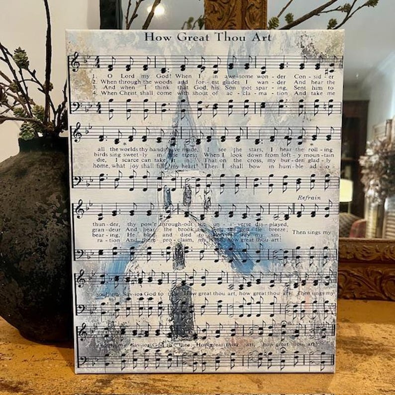 How Great Thou Art Hymn Sheet Canvas Art Print, Hymnal Print, Christian ...