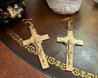 Gold Crucifix Earrings - Etsy