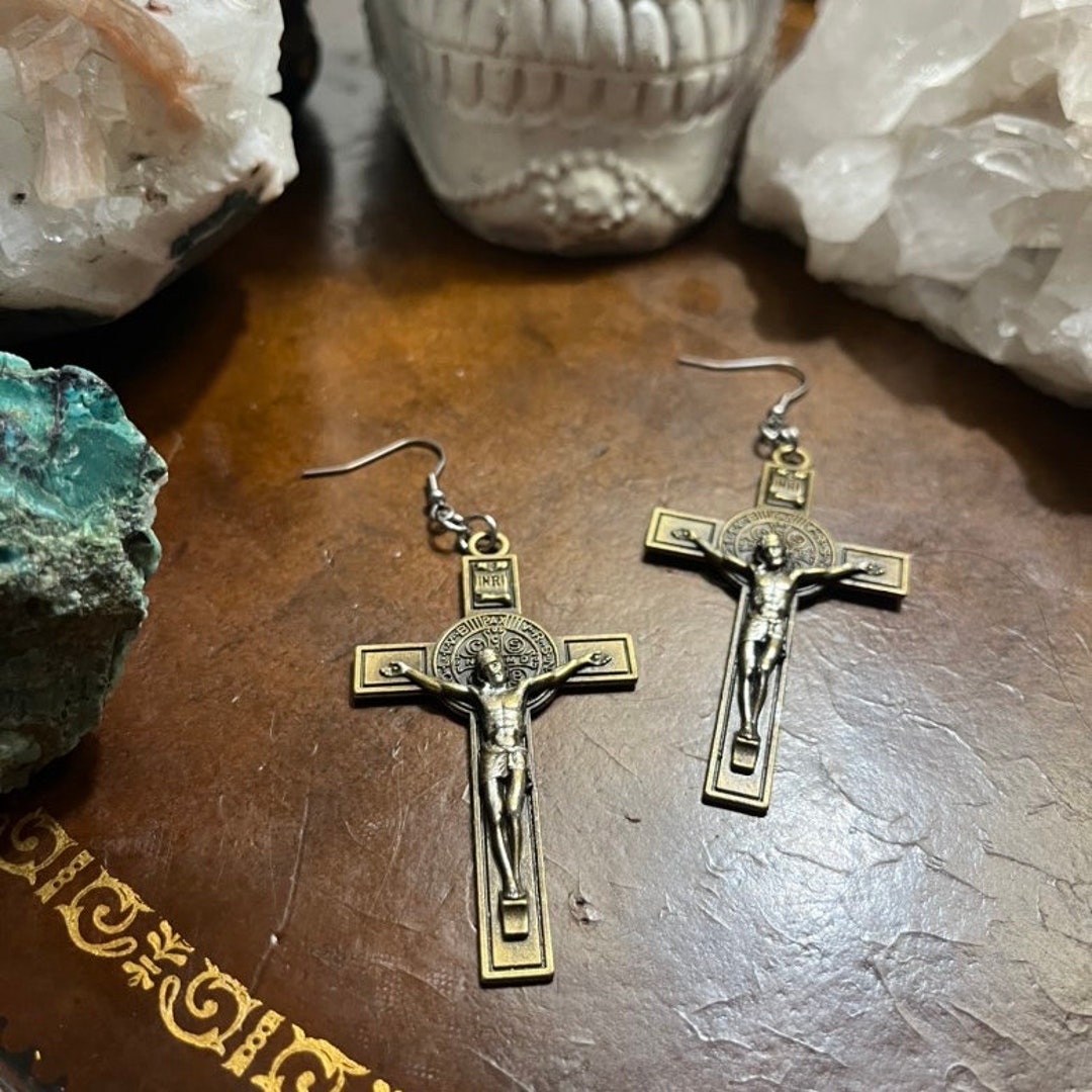 Stigmata Crucifix Cross Earrings Bronze - Etsy