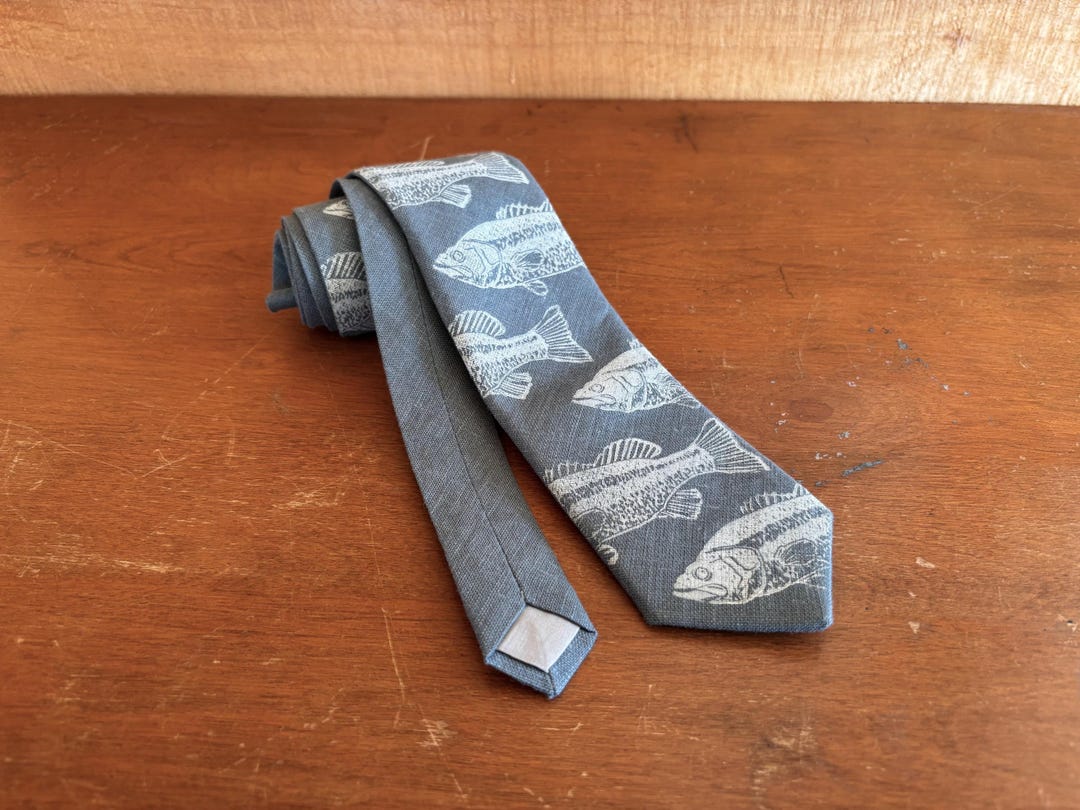 Hand Printed Bass Fish Tie - Dusty Lagoon Blue - Etsy
