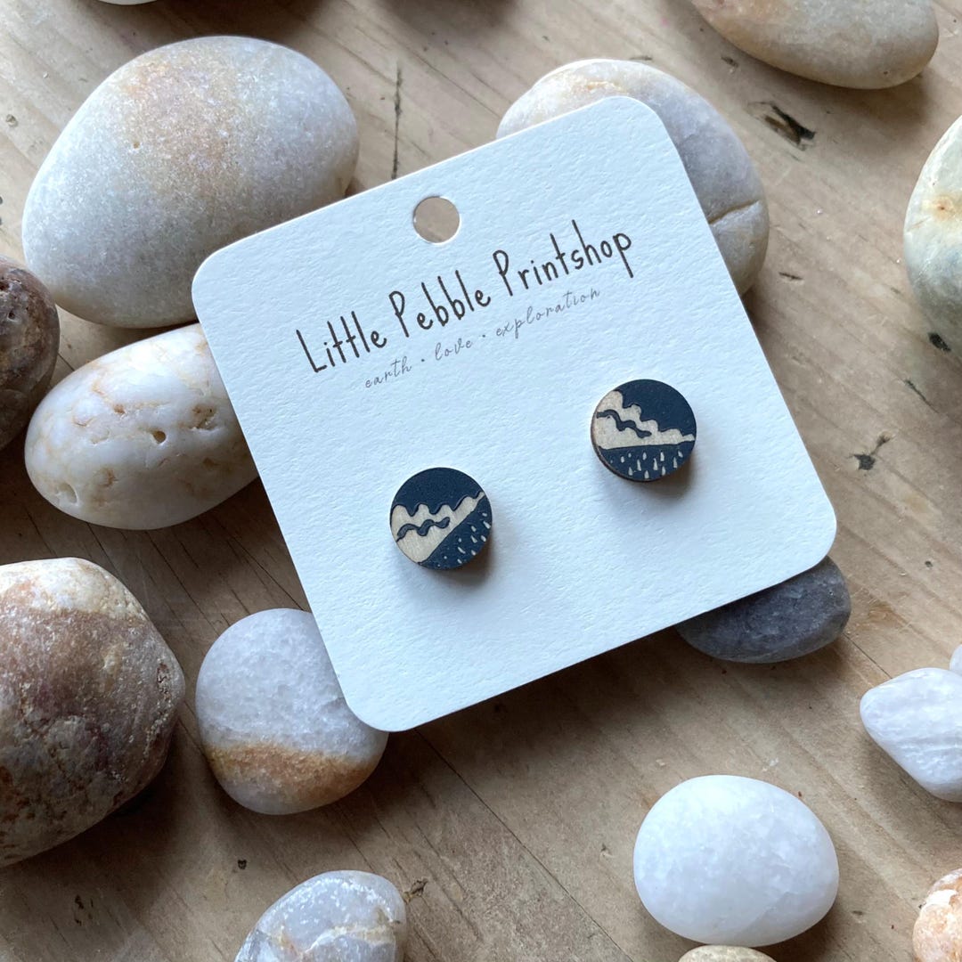 Titanium Posts - Wood Rain Cloud Earrings - Etsy