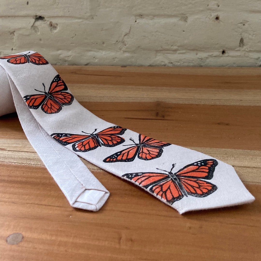 Hand Printed Monarch Butterfly Tie - Etsy