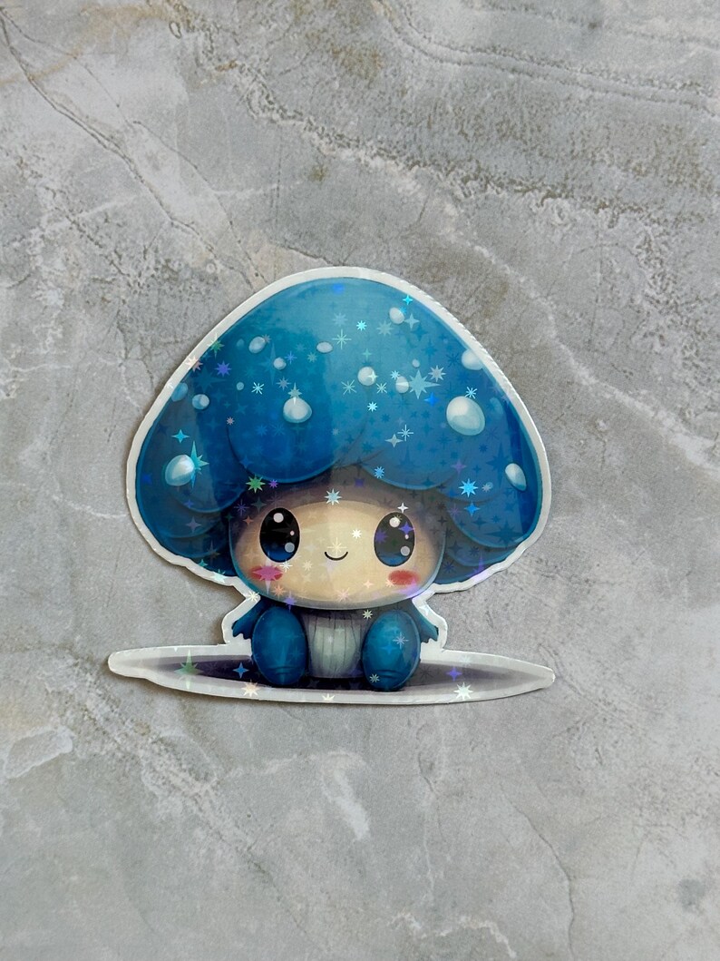 Cute Blue Mushroom Sticker| Kawaii Blue Mushroom Sticker| Waterproof ...