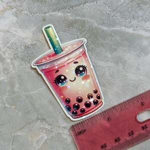 Cute Pink Boba Tea Sticker Kawaii Pink Bubble Tea Sticker Waterproof ...