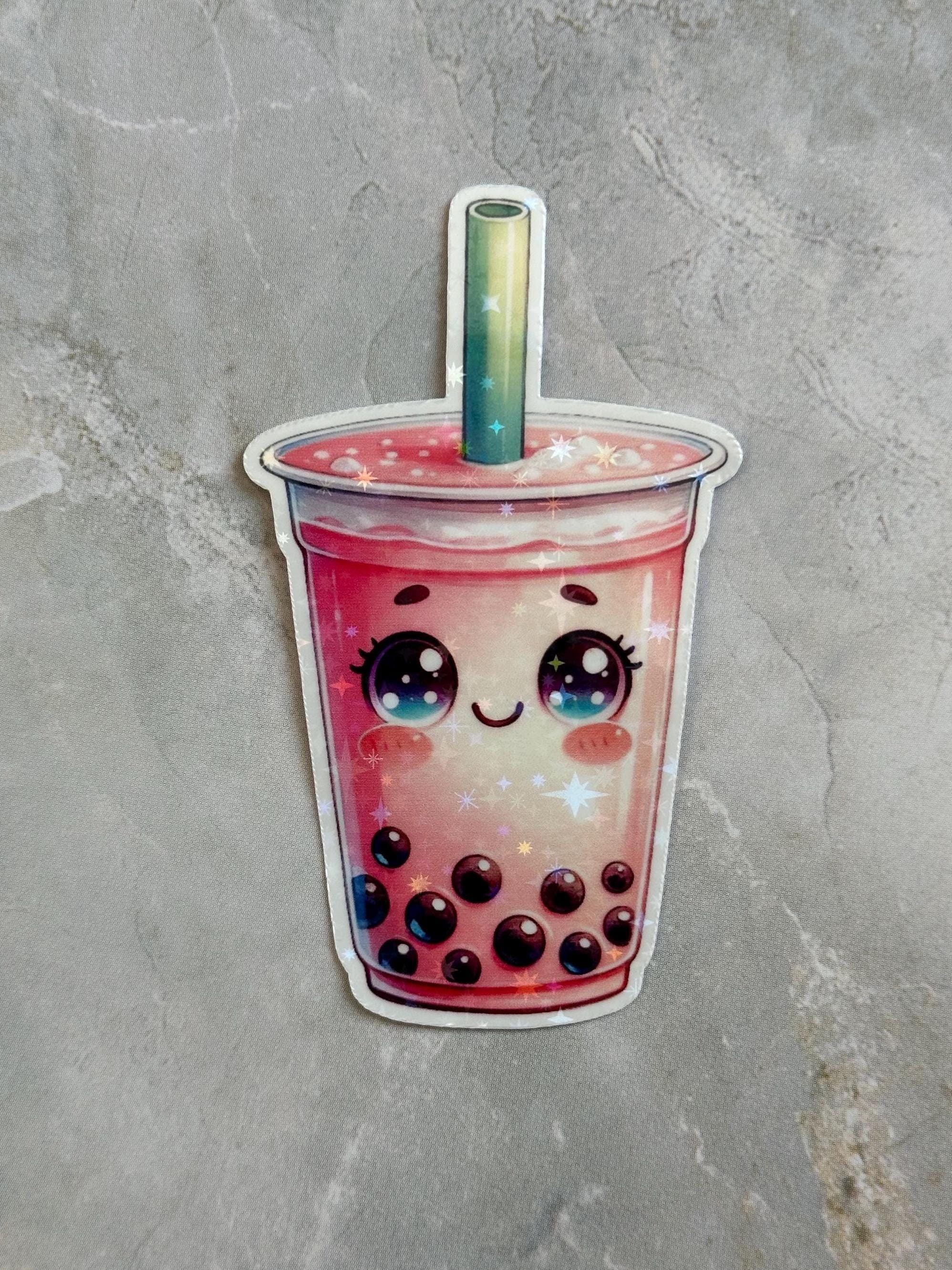 Cute Pink Boba Tea Sticker Kawaii Pink Bubble Tea Sticker Waterproof ...