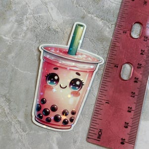 Cute Pink Boba Tea Sticker Kawaii Pink Bubble Tea Sticker Waterproof ...