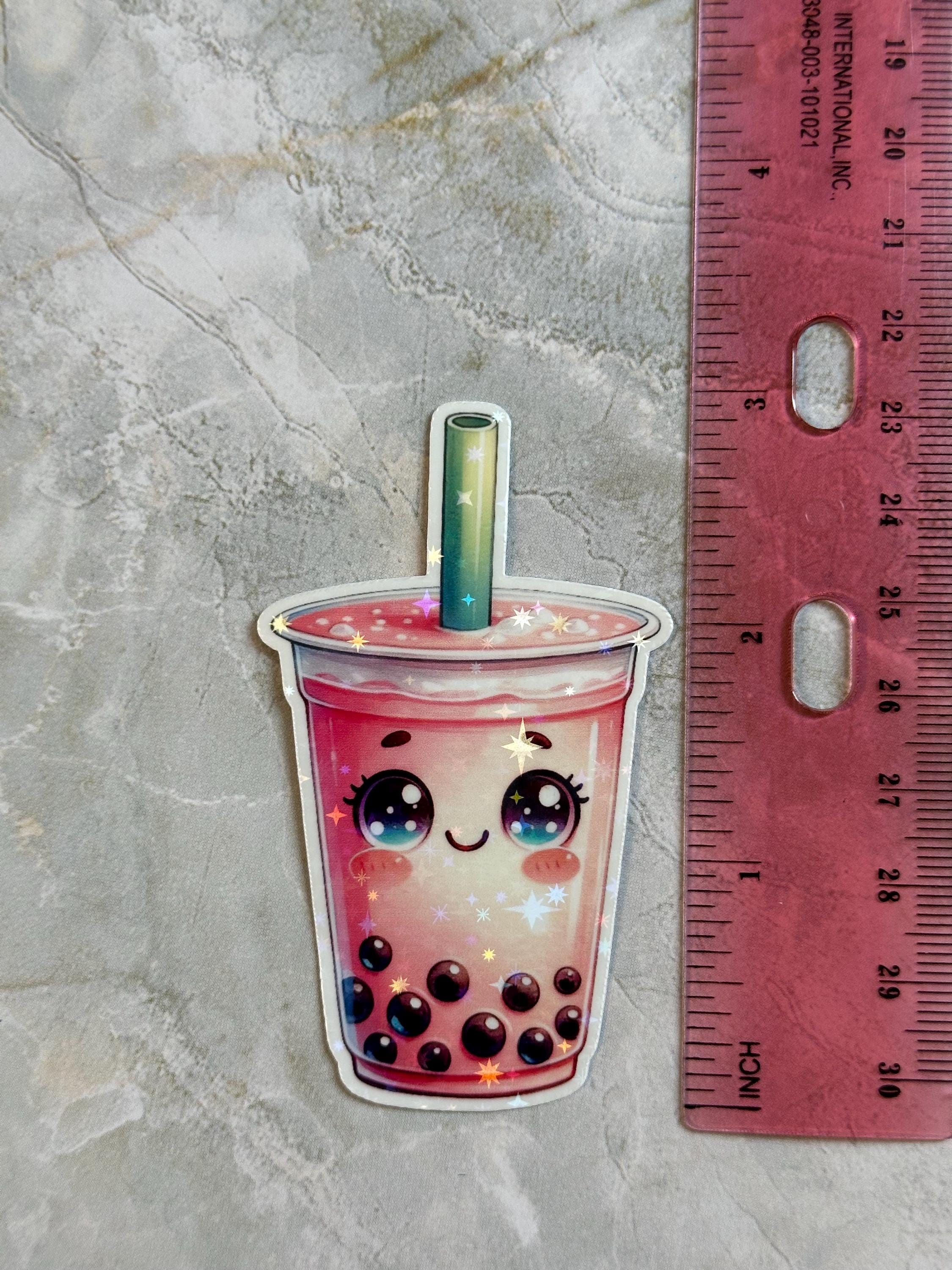 Cute Pink Boba Tea Sticker Kawaii Pink Bubble Tea Sticker Waterproof ...