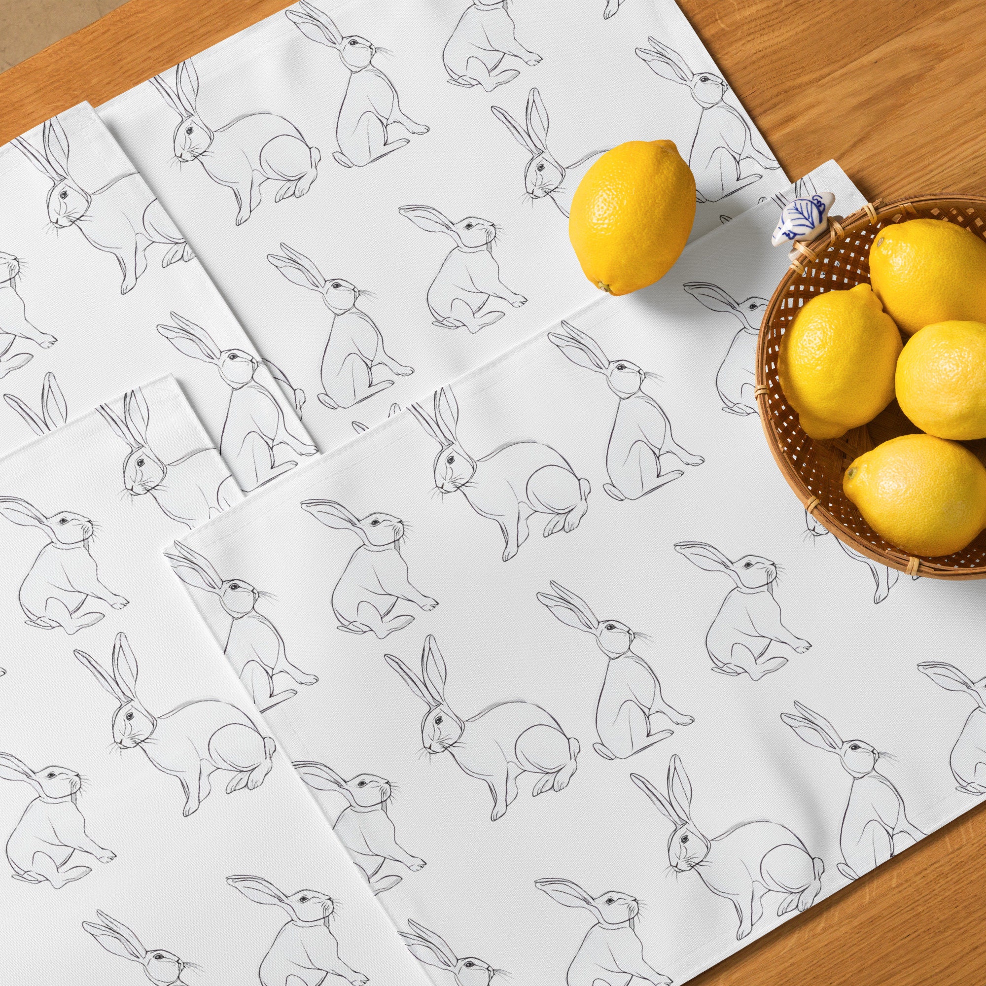 Placemat for Easter Set of 4 White Rabbit Easter Placemat Modern Easter ...