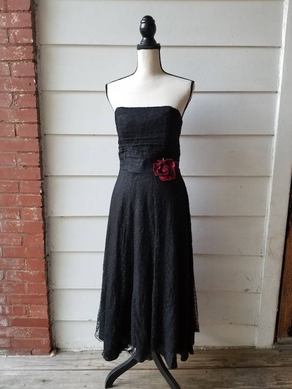 1990s Black Lace Prom Dress || Scott McClintock || Go… - Gem