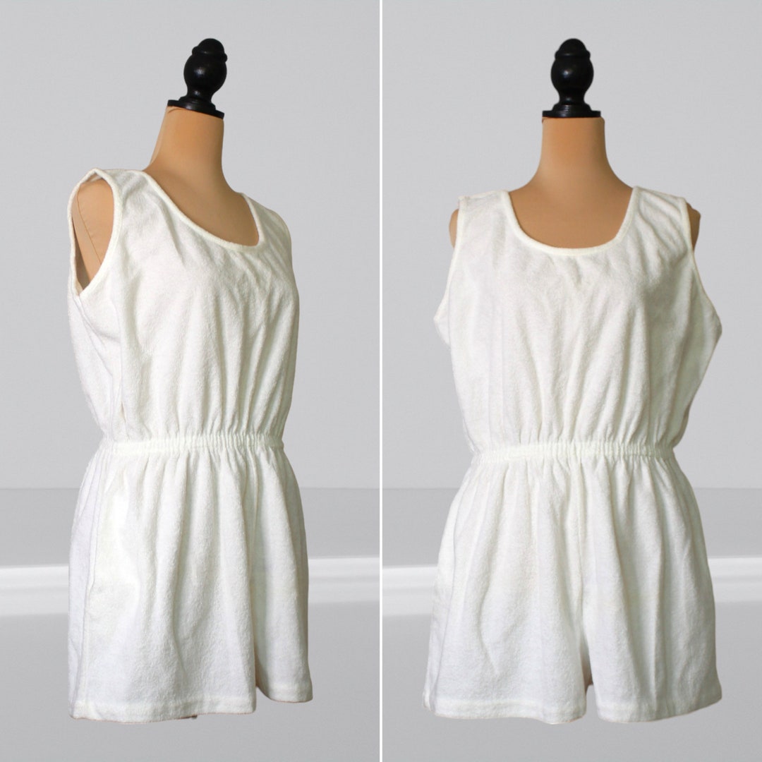 1970's TERRY CLOTH JUMPER One Piece Romper With Elastic Waist Summer ...