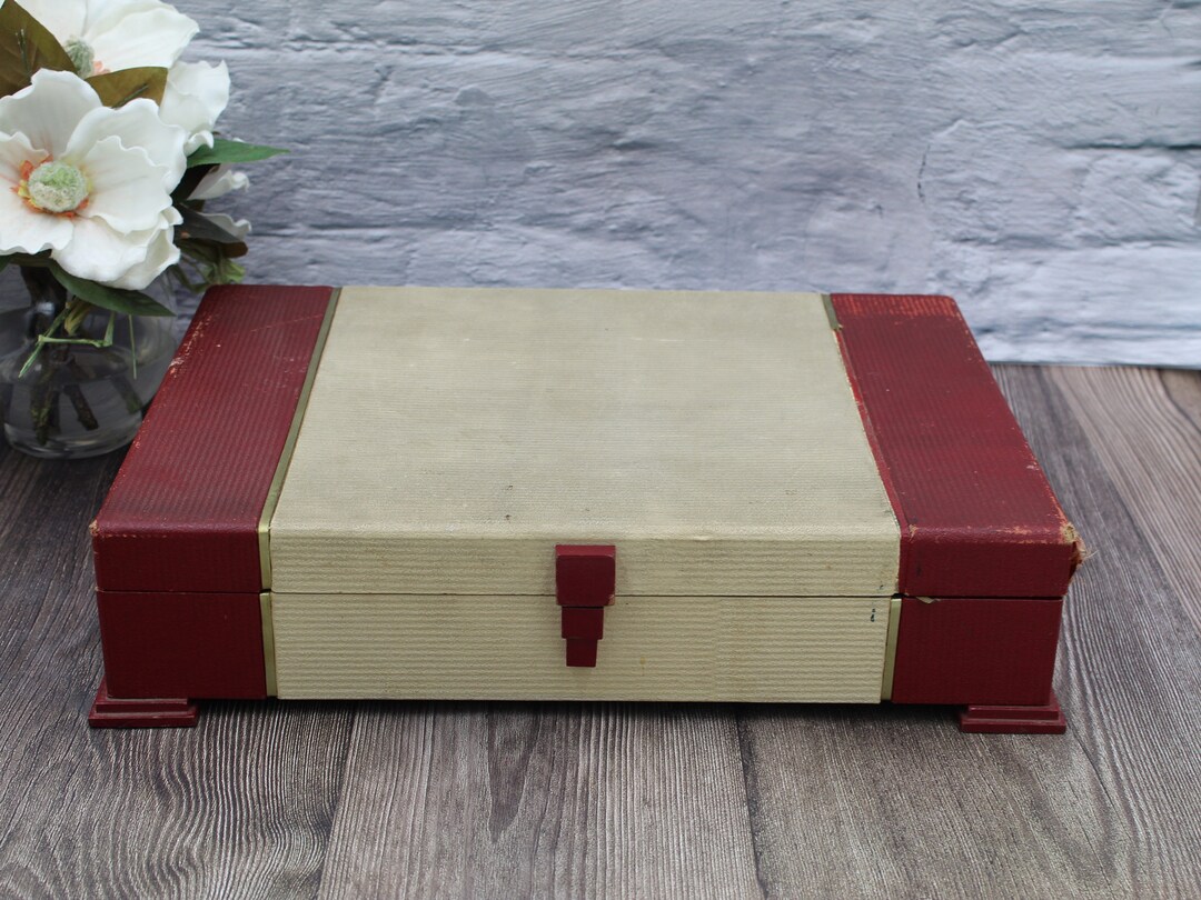 RED FLATWARE CHEST Two Tone Art Deco Silverware Box for Organizing ...