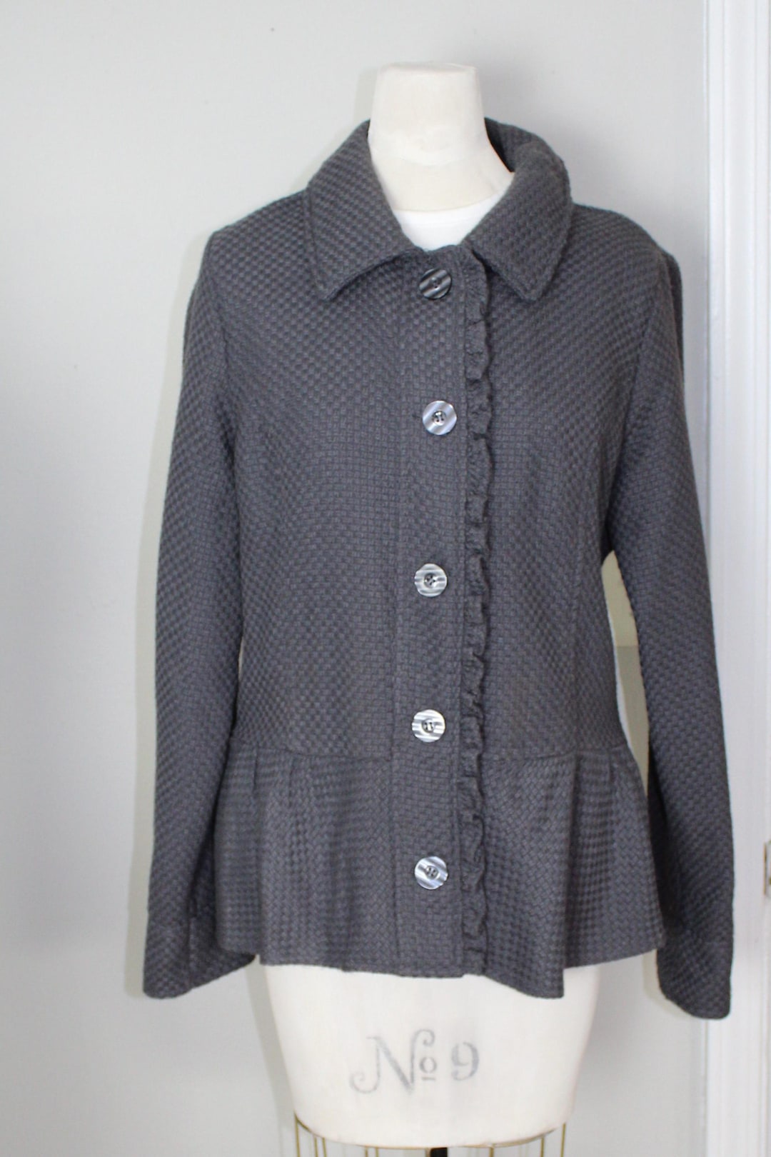 Y2K Dove Gray Jacket Lightweight Textured Blazer With Waist and Lapel ...